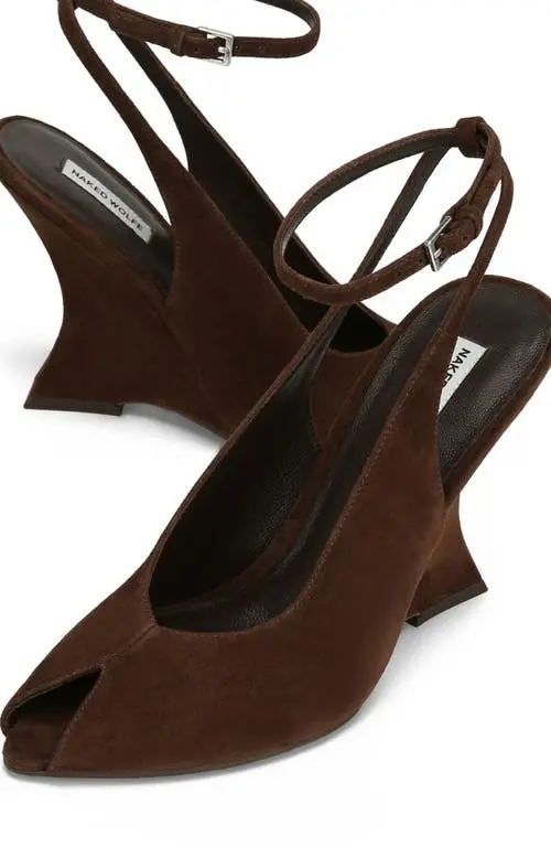 NAKED WOLFE Ronnie Wedge Slingbacks - Brown
