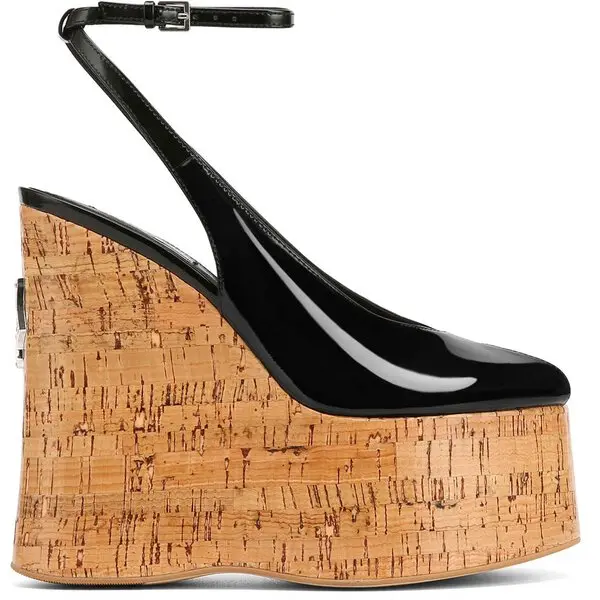 NAKED WOLFE Tansy Wedge - Black Patent Cork
