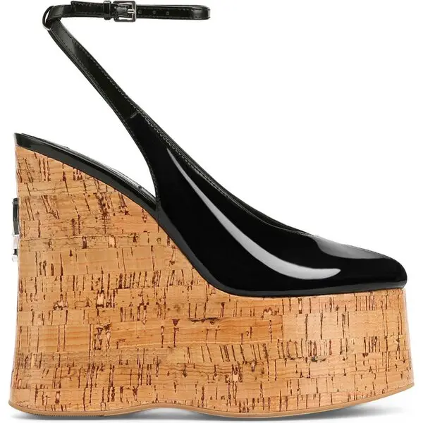 NAKED WOLFE Tansy Patent Wedge Sandals With Ankle Strap - Black