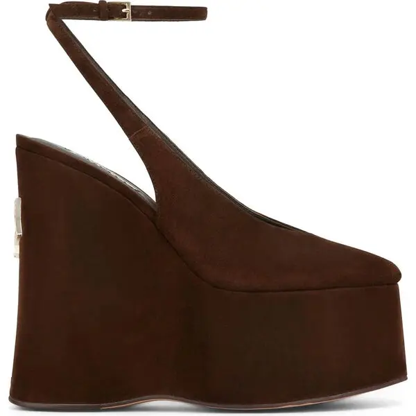 NAKED WOLFE Tansy Patent Wedge Sandals With Ankle Strap - Brown