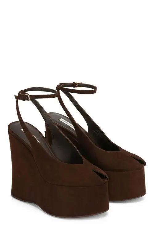 NAKED WOLFE Tansy Patent Wedge Sandals With Ankle Strap - Brown
