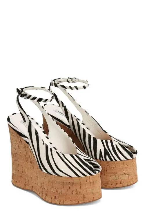 NAKED WOLFE Tansy Patent Wedge Sandals With Ankle Strap - Zebra
