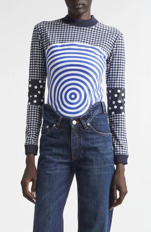 JEAN PAUL GAULTIER Vichy & Target Print Jersey Top