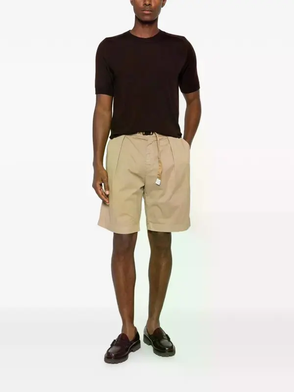 WHITE SAND Belted Pleated Shorts - Brown
