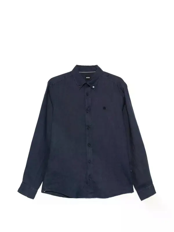 BOSS Embroidered-logo Linen Shirt - Blue
