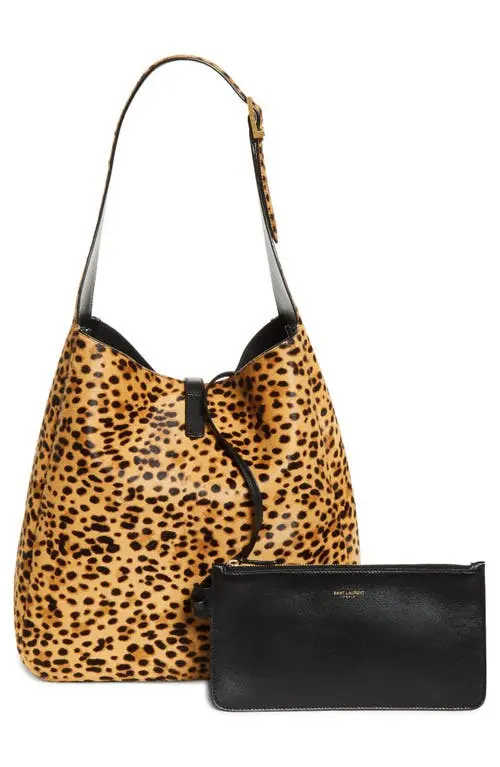 Saint Laurent Large Le 5 À 7 Genuine Calf Hair Shoulder Bag - Beige/noir