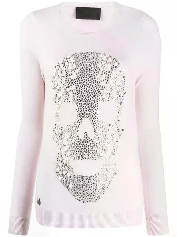 Philipp Plein Crystal And Pearl Skull Jumper - Pink