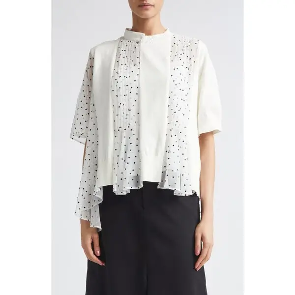 Sacai Pleated Polka Dot Mixed Media Top