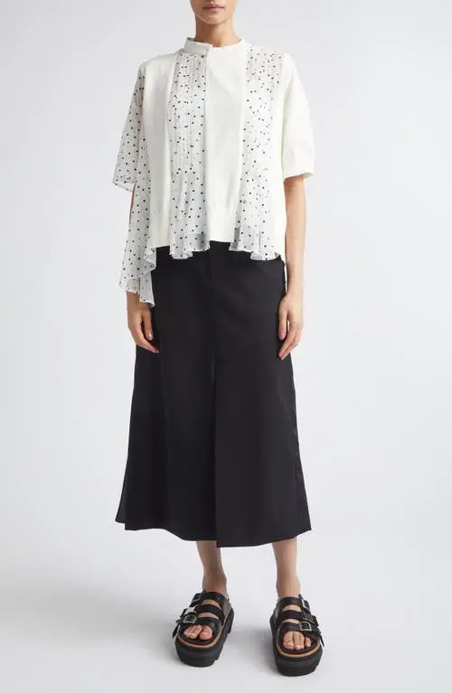 Sacai Pleated Polka Dot Mixed Media Top