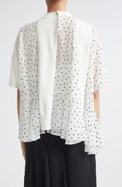 Sacai Pleated Polka Dot Mixed Media Top