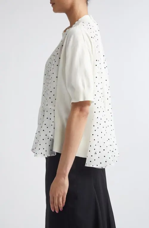 Sacai Pleated Polka Dot Mixed Media Top