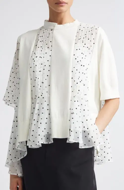Sacai Pleated Polka Dot Mixed Media Top