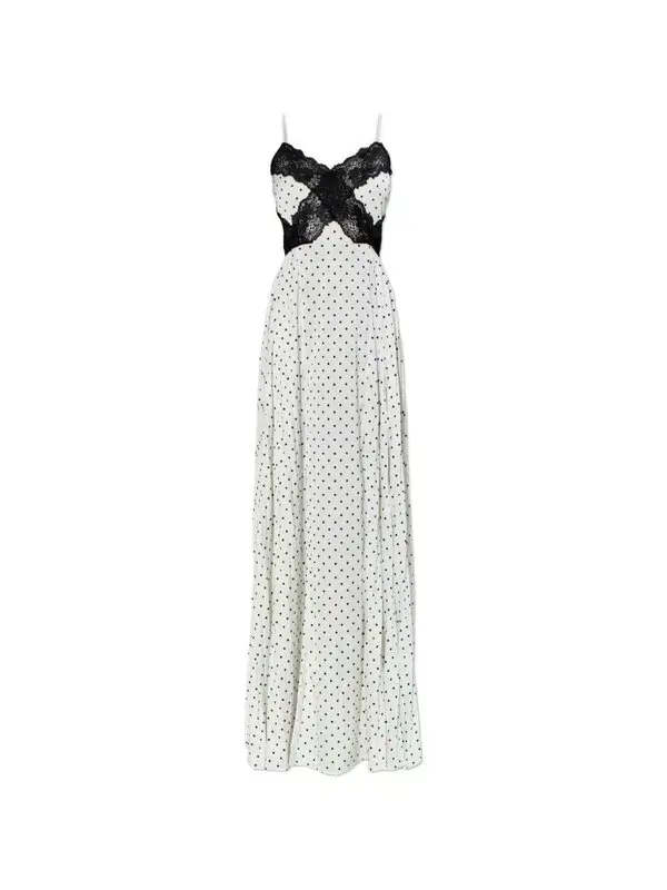 SELF-PORTRAIT Lace-trimmed Polka-dot Maxi Dress