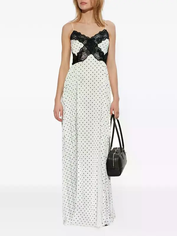 SELF-PORTRAIT Lace-trimmed Polka-dot Maxi Dress
