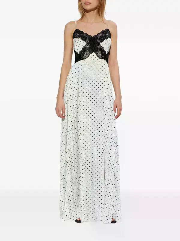SELF-PORTRAIT Lace-trimmed Polka-dot Maxi Dress