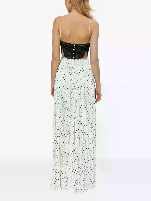 SELF-PORTRAIT Lace-trimmed Polka-dot Maxi Dress