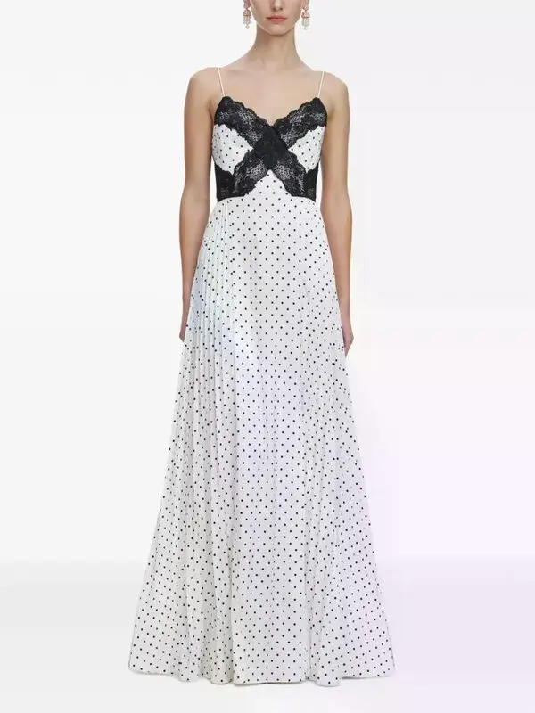 SELF-PORTRAIT Lace-trimmed Polka-dot Maxi Dress - White