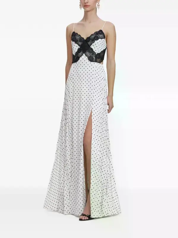 SELF-PORTRAIT Lace-trimmed Polka-dot Maxi Dress