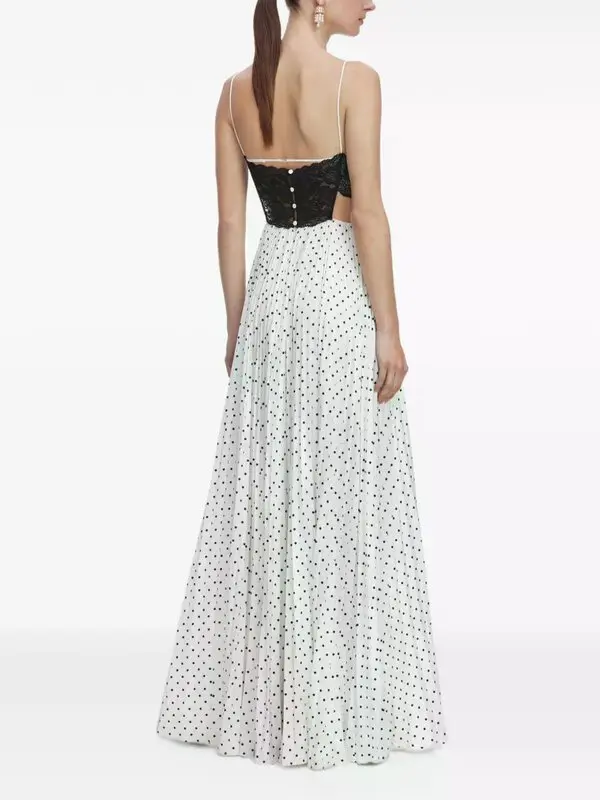 SELF-PORTRAIT Lace-trimmed Polka-dot Maxi Dress