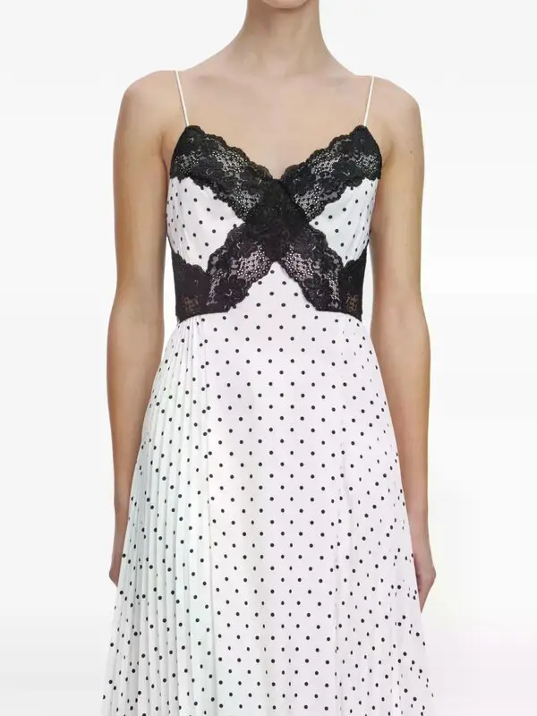 SELF-PORTRAIT Lace-trimmed Polka-dot Maxi Dress