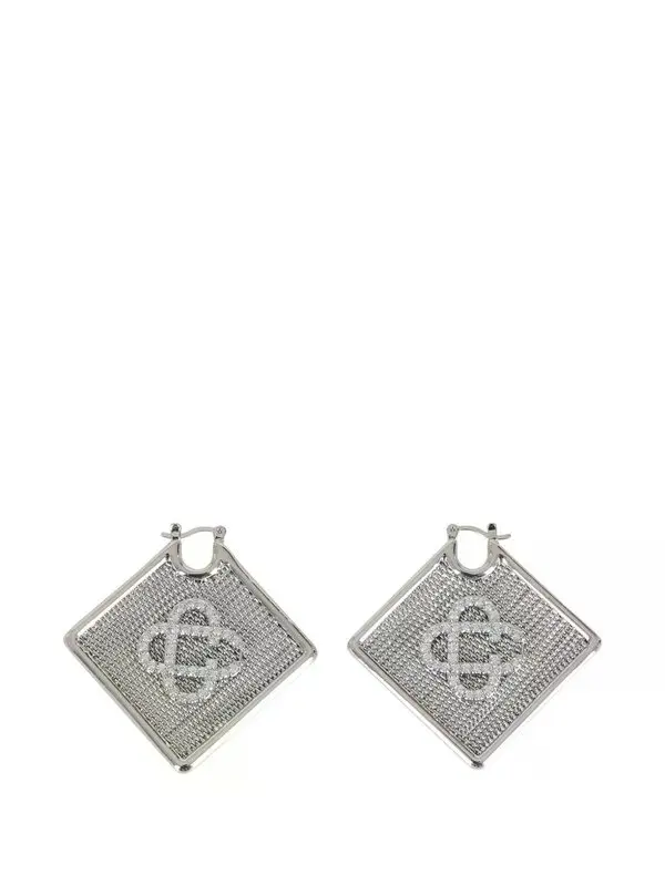 Casablanca Mesh-texture Crystal-logo Earrings - Silver