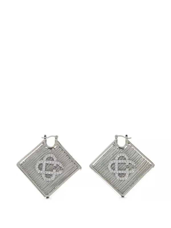 Casablanca Mesh-texture Crystal-logo Earrings - Silver