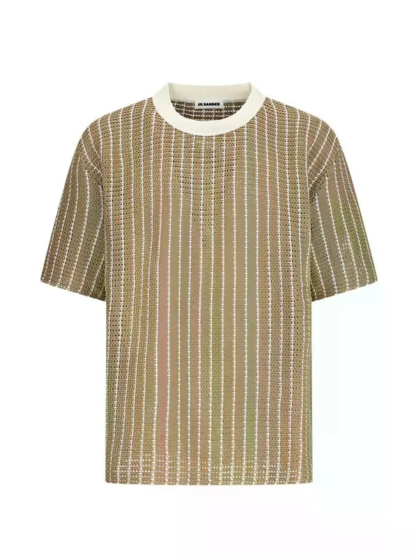 JIL SANDER Striped Open-knit T-shirt - Neutrals