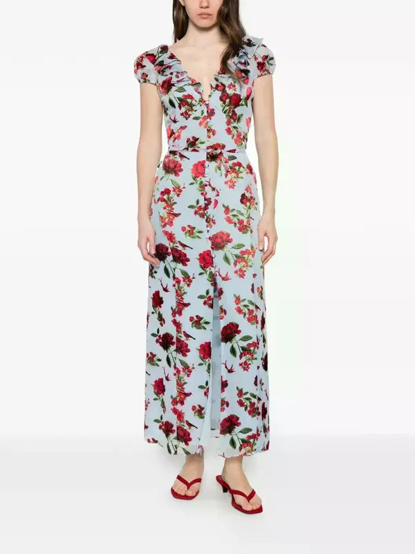 Alice + Olivia X Stacey Bendet Tara Floral-print Ruffled Midi Dress - Blue