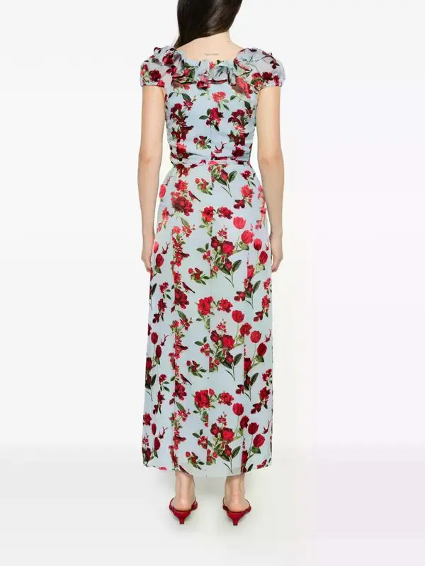 Alice + Olivia X Stacey Bendet Tara Floral-print Ruffled Midi Dress - Blue