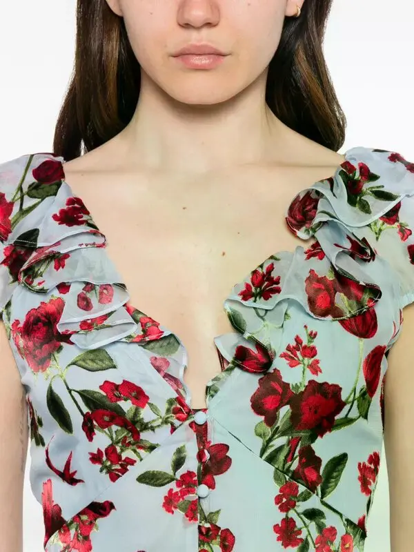 Alice + Olivia X Stacey Bendet Tara Floral-print Ruffled Midi Dress - Blue