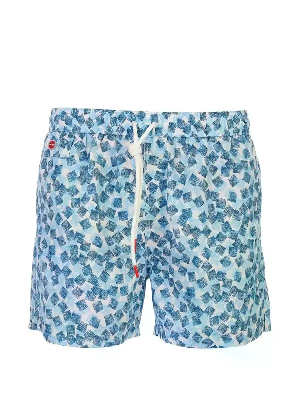 Kiton Geometric-print Swim Shorts - Blue