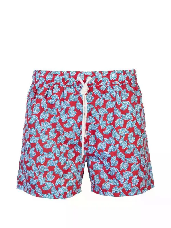 Kiton Geometric-print Drawstring Swim Shorts - Red