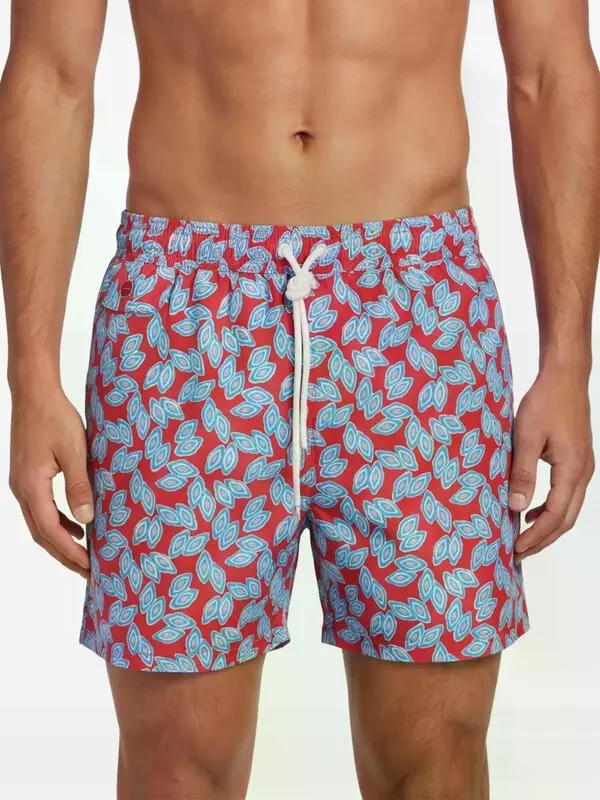 Kiton Geometric-print Drawstring Swim Shorts - Red