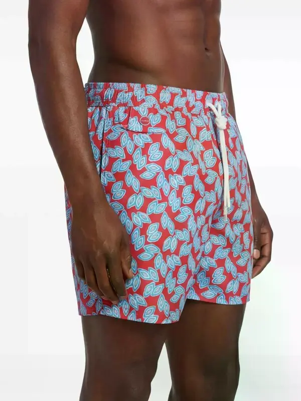 Kiton Geometric-print Drawstring Swim Shorts - Red