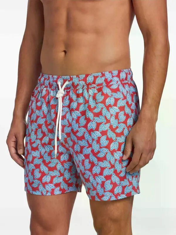 Kiton Geometric-print Drawstring Swim Shorts - Red