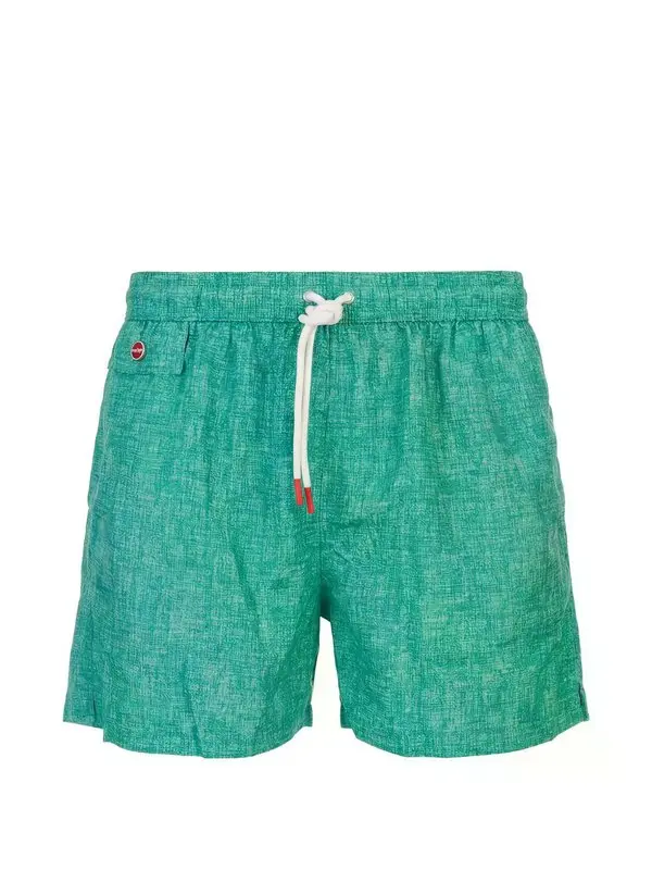 Kiton Crosshatch Texture Drawstring Swim Shorts - Green