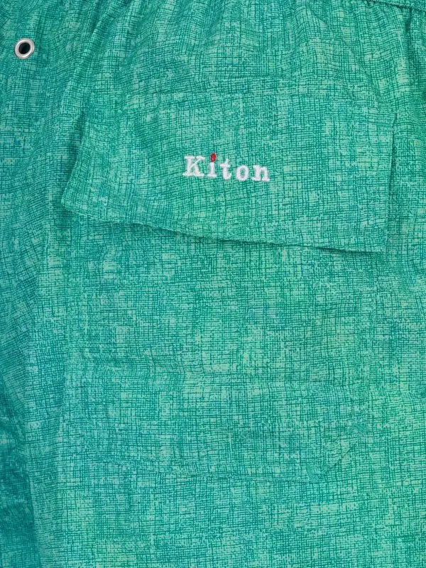 Kiton Crosshatch Texture Drawstring Swim Shorts - Green
