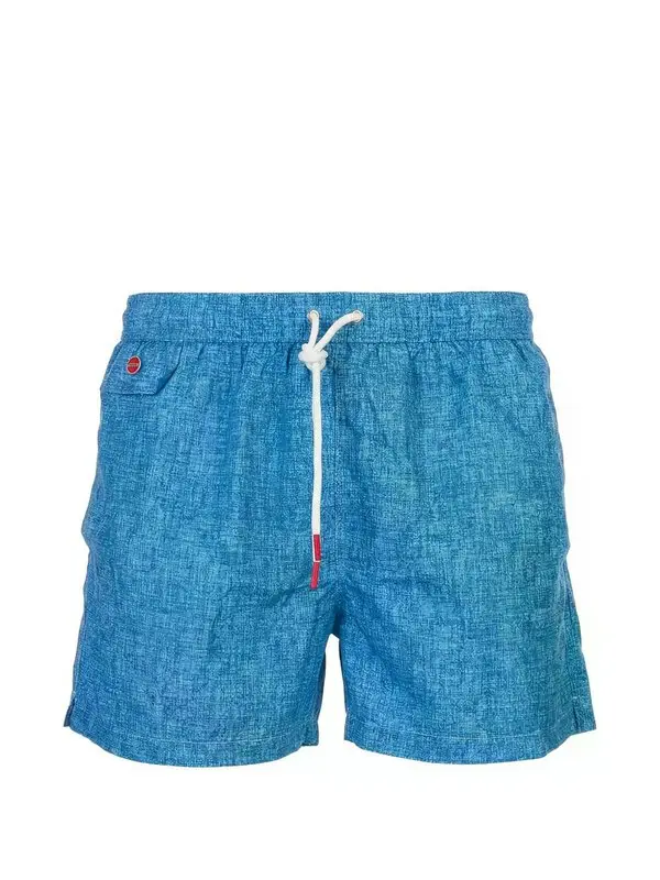 Kiton Crosshatch-print Swim Shorts - Blue