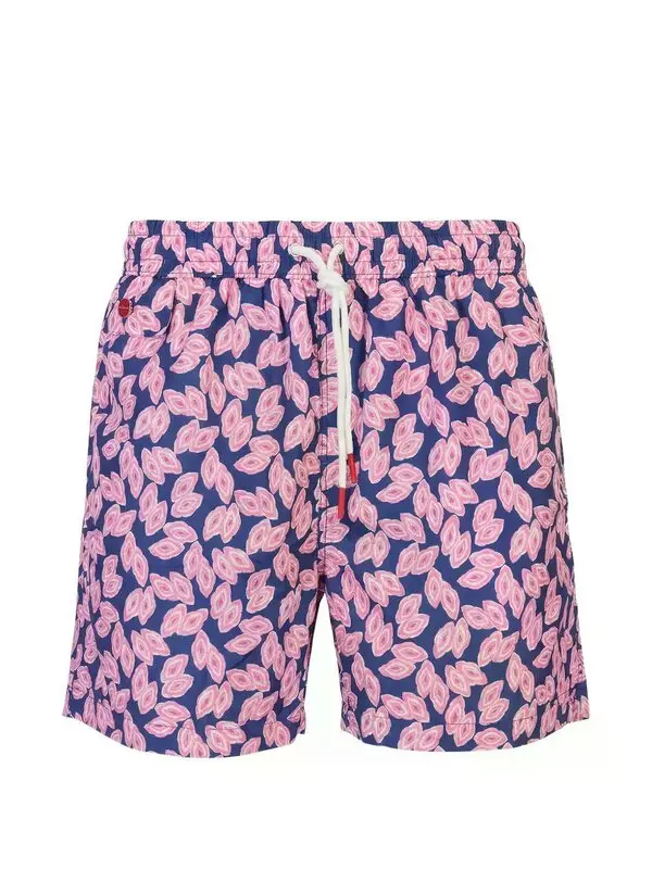Kiton Geometric-print Drawstring Swim Shorts - Blue