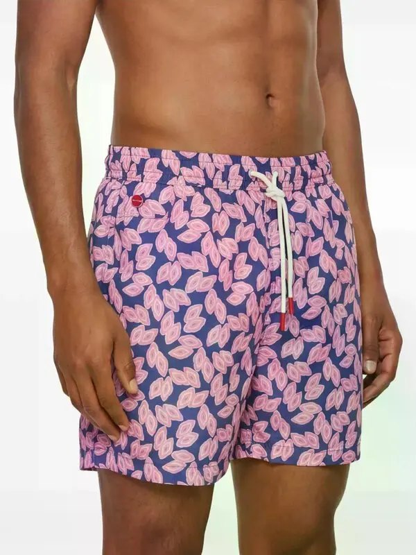 Kiton Geometric-print Drawstring Swim Shorts - Blue