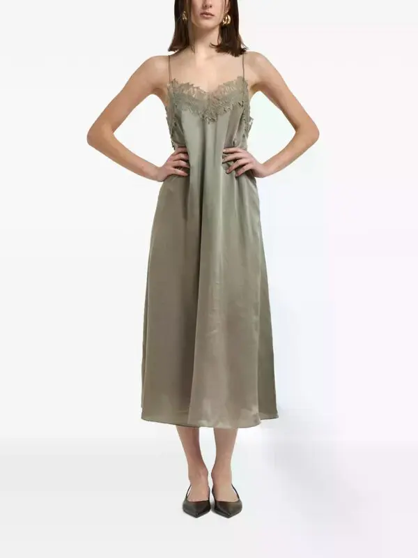 IRO PARIS Lace-trim Satin Midi Dress - Green