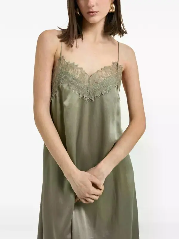 IRO PARIS Lace-trim Satin Midi Dress