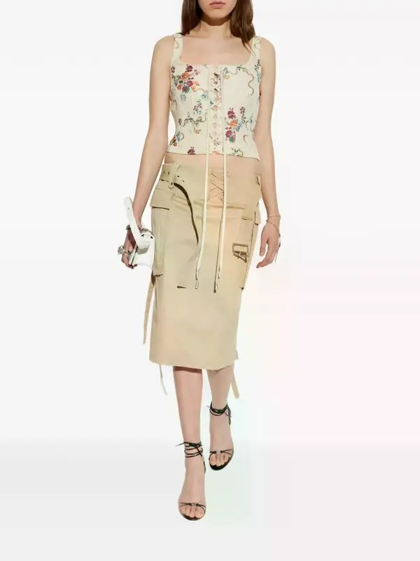 Alexander McQueen Floral-print Lace-up Corset Top - Neutrals
