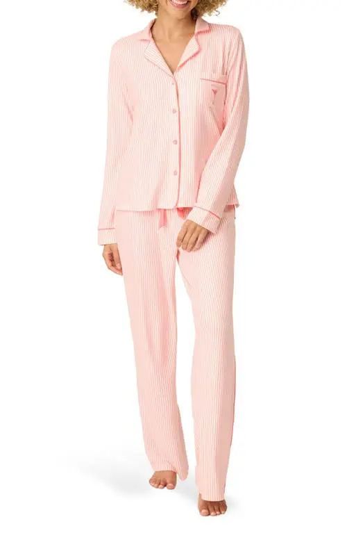 PJ Salvage Paloma Mama Stripe Long Sleeve Pajamas & Eye Mask Set - Grapefruit