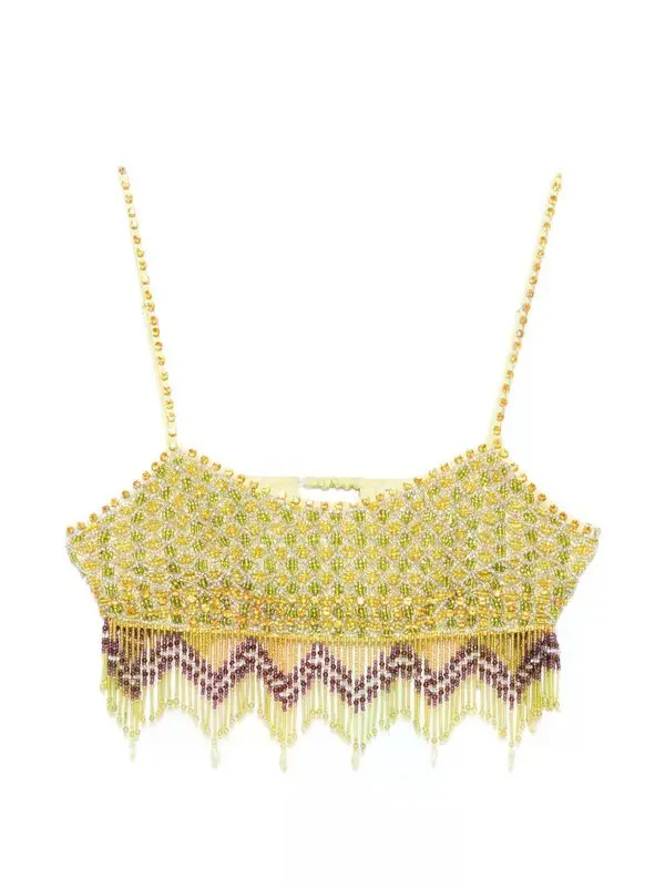BODE Bead-embellished Fringed Top - Yellow