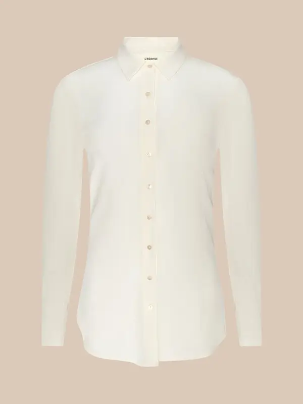 L'Agence Babette Silk Blouse Top - Ecru
