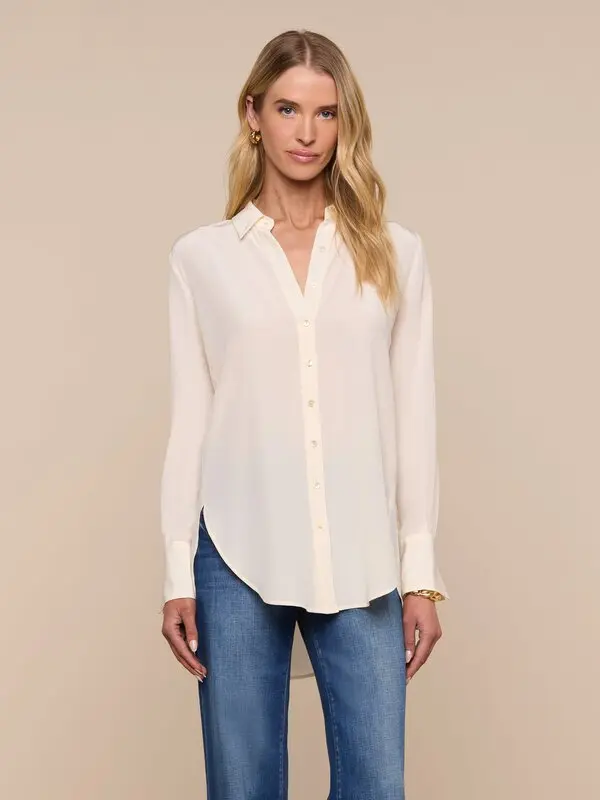 L'Agence Babette Silk Blouse Top - Ecru