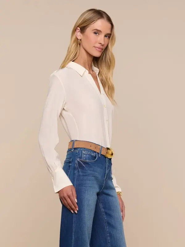 L'Agence Babette Silk Blouse Top - Ecru