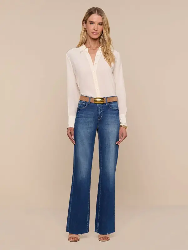 L'Agence Babette Silk Blouse Top - Ecru