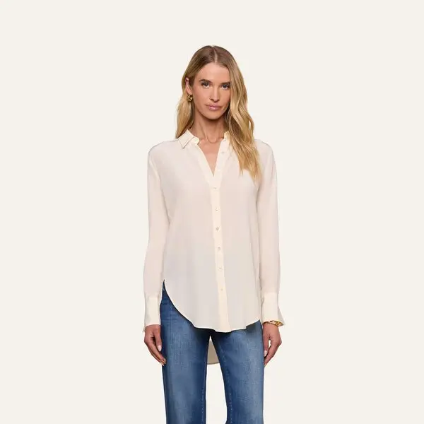 L'Agence Babette Silk Blouse Top - Ecru